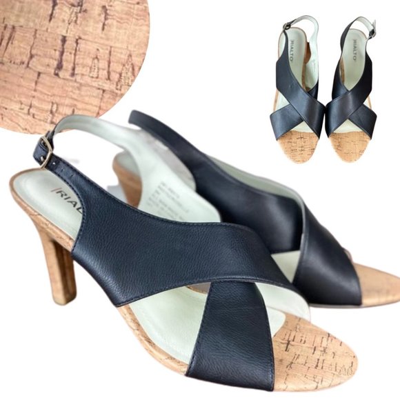 Rialto | Shoes | Euc Rialto Sexy Black Roselle Cork Slingback Heels ...